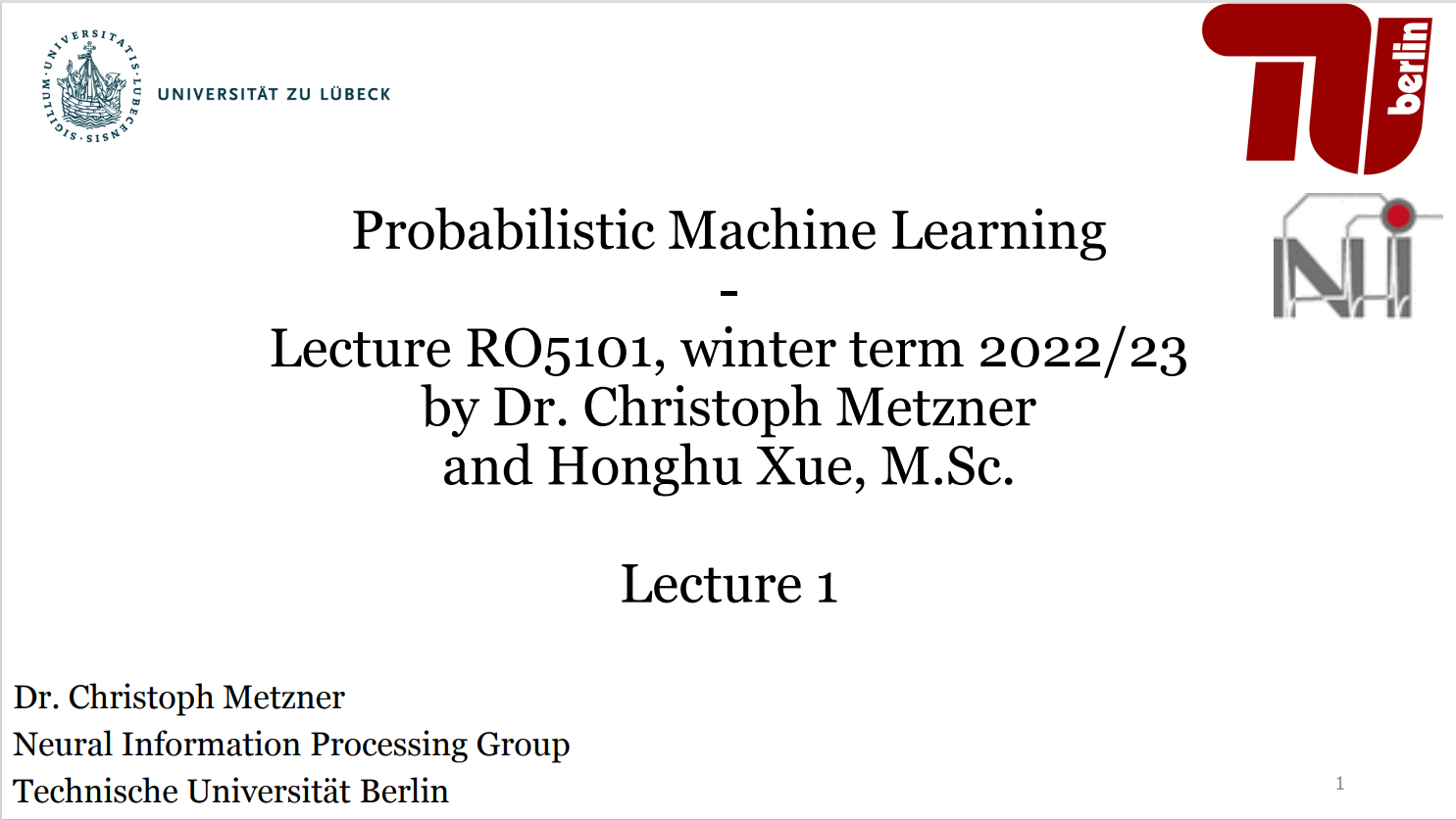 Lecture "Probabilistic Machine Learning" | Honghu Xue Personal Website