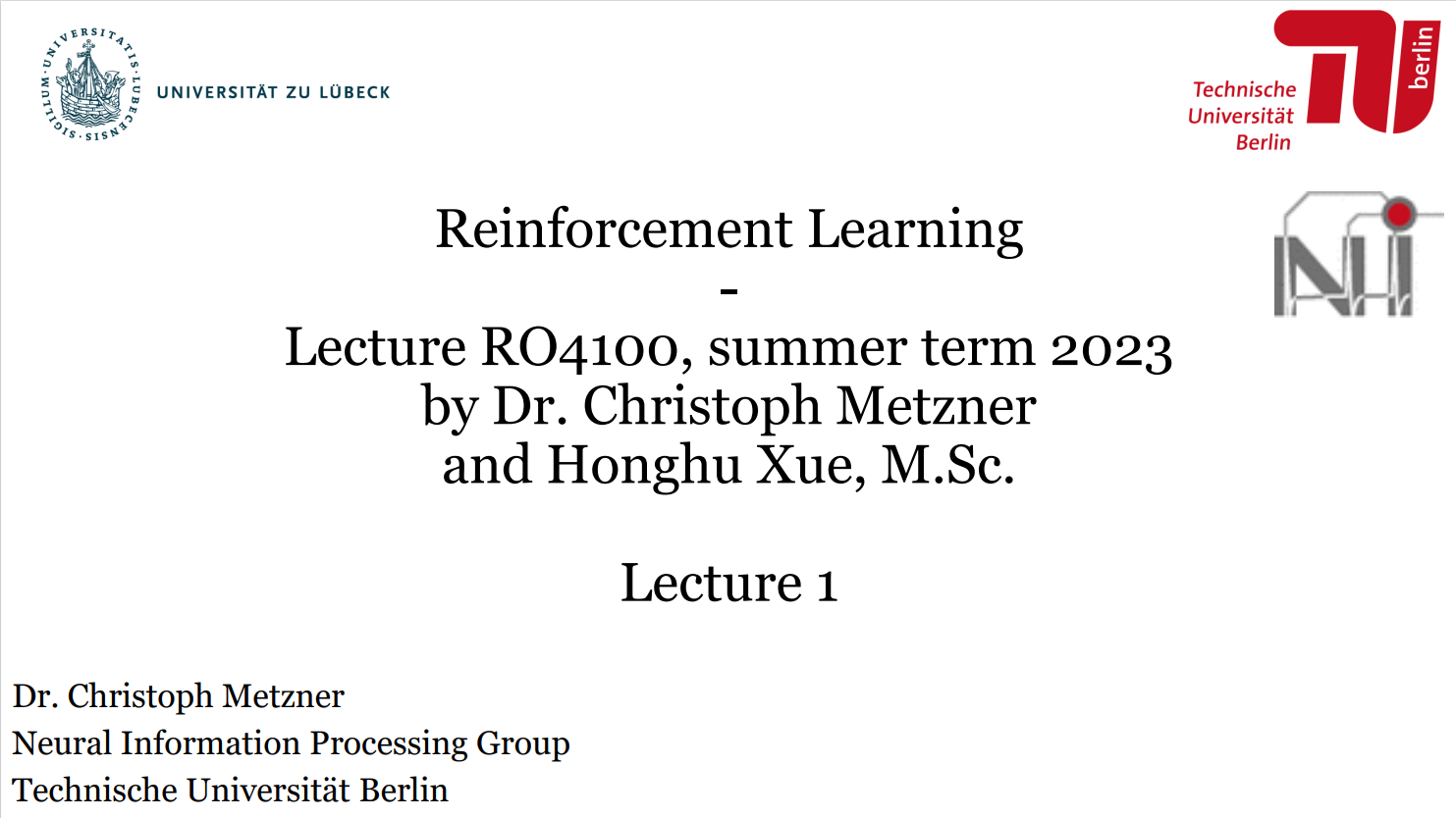 Lecture "Reinforcement Learning" | Honghu Xue Personal Website